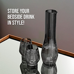 American Atelier 3 Piece Water Set; Carafe and 2 Tumblers; Water Jug; Easy Pour Spout for No Mess Use in Office, Kitchen; 34 oz Pitcher with a 10 oz Tumbler, 4”x 11”H; Gray