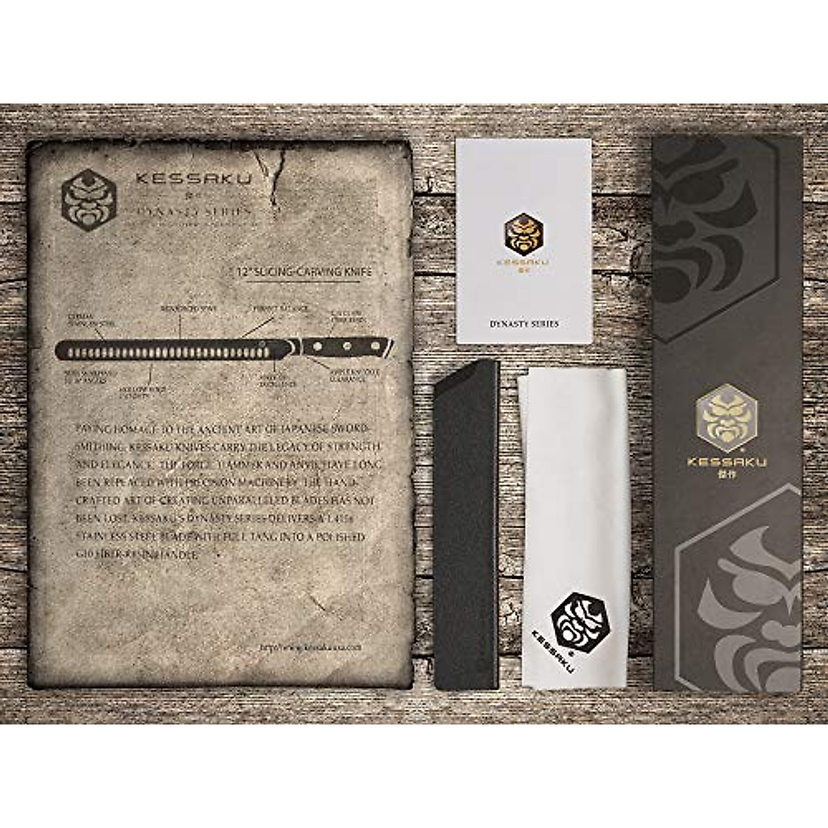 KESSAKU Carving Knife - 12 inch - Dynasty Series - Razor Sharp - Granton Edge - Forged ThyssenKrupp German High Carbon Stainless Steel - G10 Garolite Handle with Blade Guard