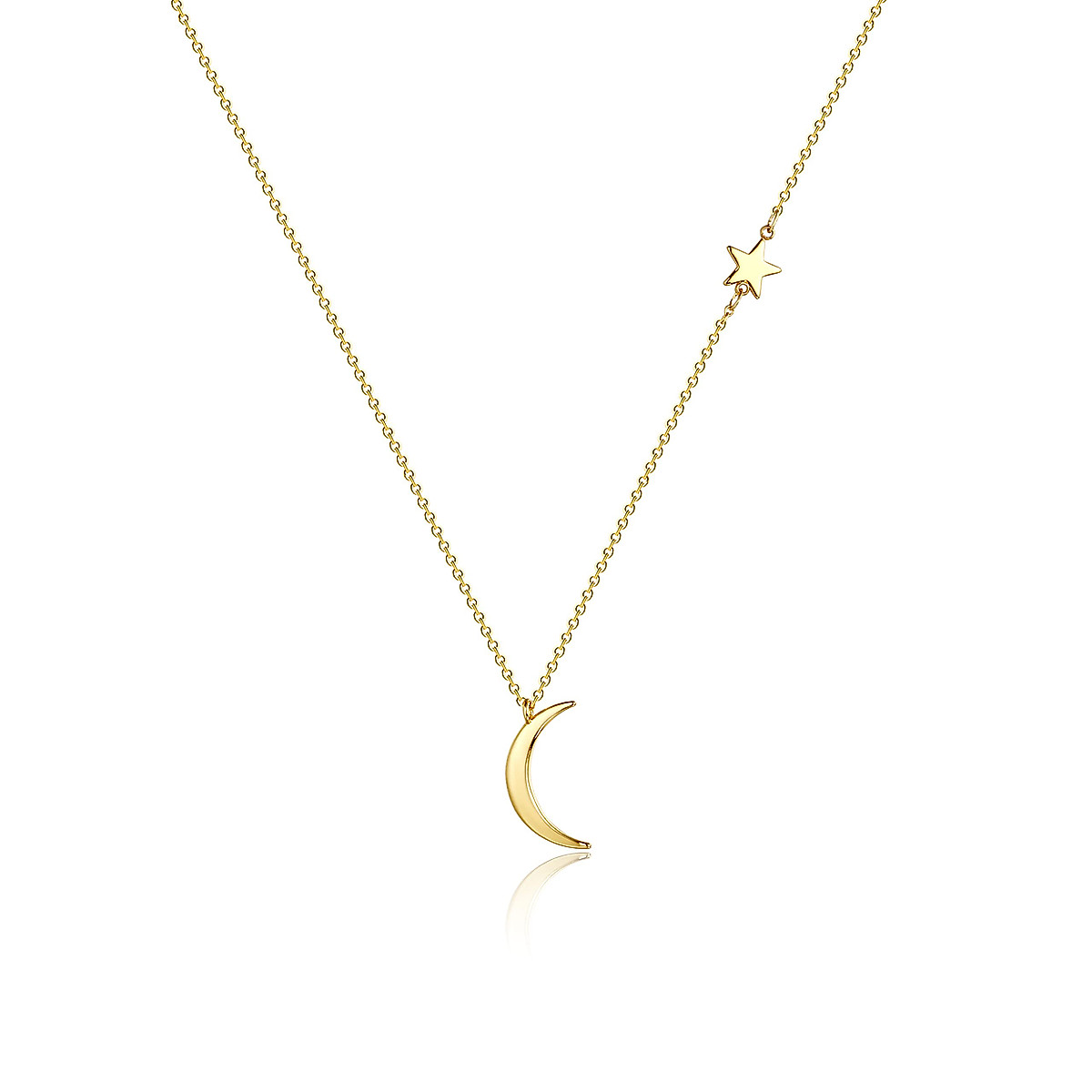Tasiso Dainty Moon and Star Pendant Necklace Gold Crescent Moon Necklace Delicate Tiny Star Charm Necklace Minimalist Jewelry for Women 46cm