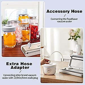 Jar Sealer and Accessory Hose Kit Compatible with FoodSaver Vacuum Sealer, Mason Jar Sealer Vacuum Kit for Regular & Wide-Mouth Mason Jar, Jars Sealing Hood with Hose and Jar Lids (White)