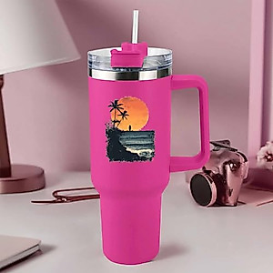 LB LEOBON 40 ounce insulated cup with handle, double-layer vacuum stainless steel material, equipped with straw, can keep warm or maintain cold drinks Neone Poppe Sunset 2 Bright pink