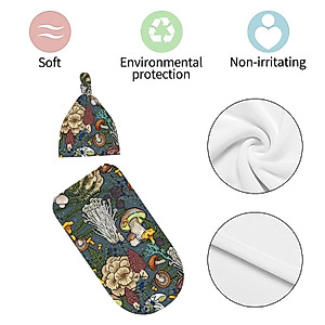 Mushroom Baby Stuff Newborn Swaddle Blanket Cute Baby Swaddle Blankets Soft Stretchy Sleep Sack with Beanie Hat Gifts for Boy Girl