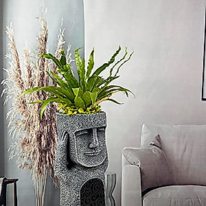 ANIAFJ Moai Funny Planter Solar Decor Planter Moai Solar Light Décor Ester Island Tiki Urn Easter Island Head Flowerpot-Do not Listing