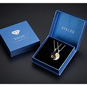 XIXLES Yin Yang Matching Necklace Set 925 Sterling Silver Moon And Sun Couples Necklaces, Yin Yang Matching Couple Jewelry for Friend Couples