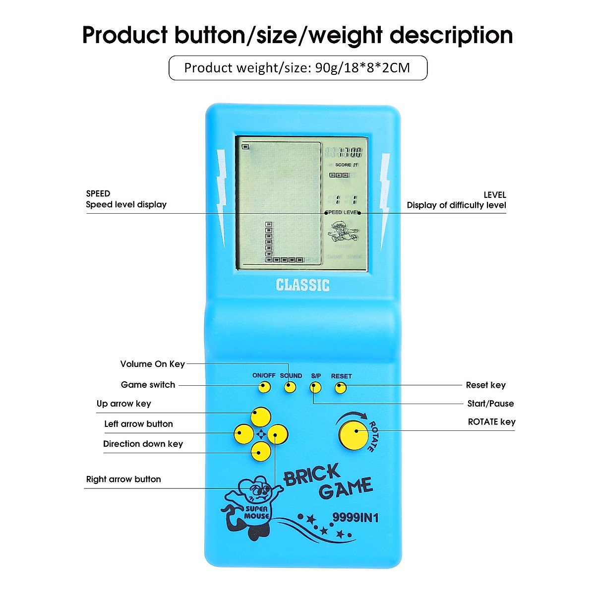 HLF 3.5-inch Large Screen Retro Brick Game Console for The 80s/90s Building Block Game Racing/Tank Game Built-in 23 Classic Games Nostalgic Puzzle Children's Game Console (Blue)