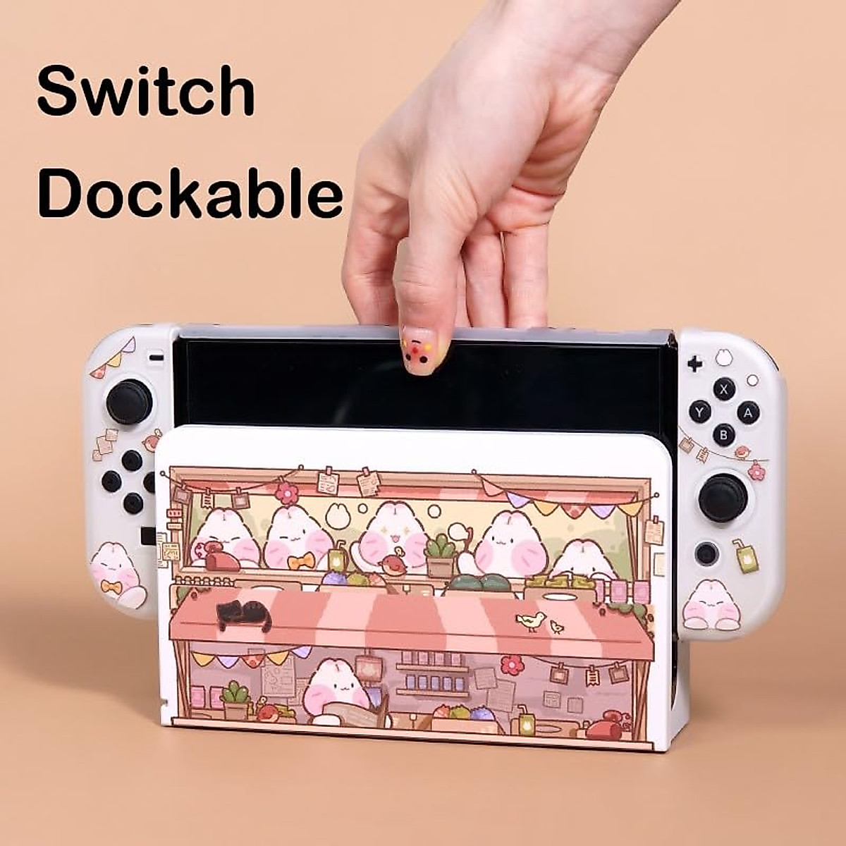 Kiloluv Bunny Grocery Switch OLED Protective Case & Dock Cover Set, Protective Skin Case Cover Faceplate Sleeve Compatible with Nintendo Switch OLED Console, Joy-Cons and Charging Dock