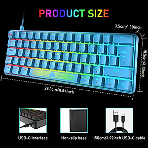 GK61Pro Mechanical Gaming Keyboard and Model Mouse Combo,Wired 18 Chroma RGB Backlit 62key Anti-ghosting Honeycomb Gaming Mouse 12000 DPI Ergonomic for Windows PC Gamers Typists（Blue/Blue Switch）