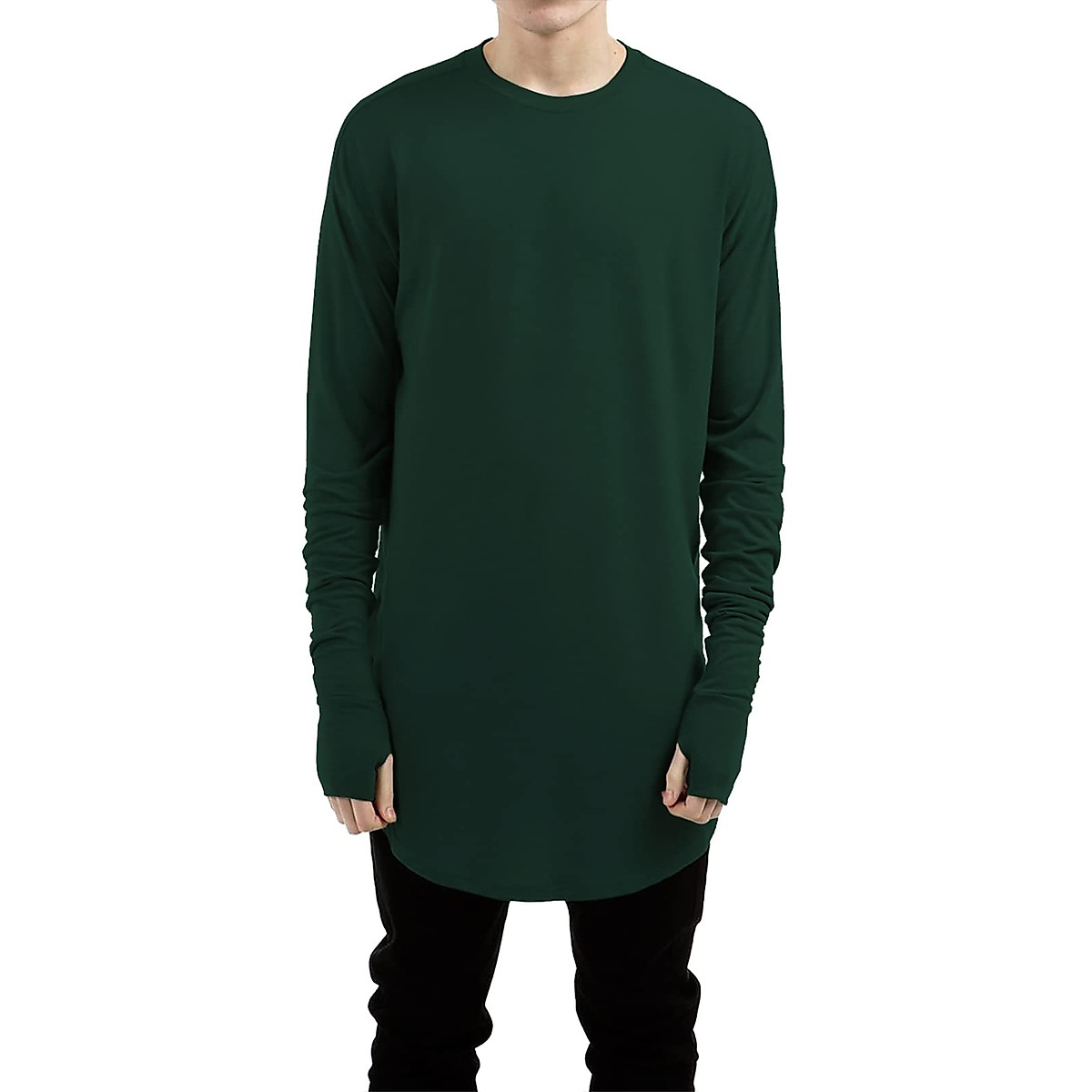 LILBETTER Mens Thumb Hole Cuffs Long Sleeve T-Shirt Basic Tee(Dark Green,Large)