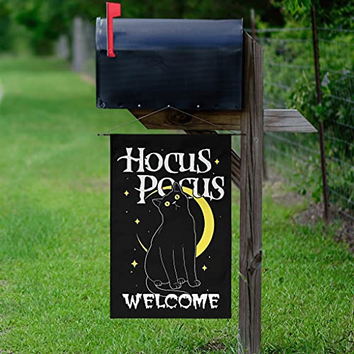 Halloween Hocus Cat Garden Flags 12"x18" Set of 4 Double Sided Burlap Flags Pocus Trick or Treat Banners Outdoor Decorations For Home Lawn Decor Welcome Flag