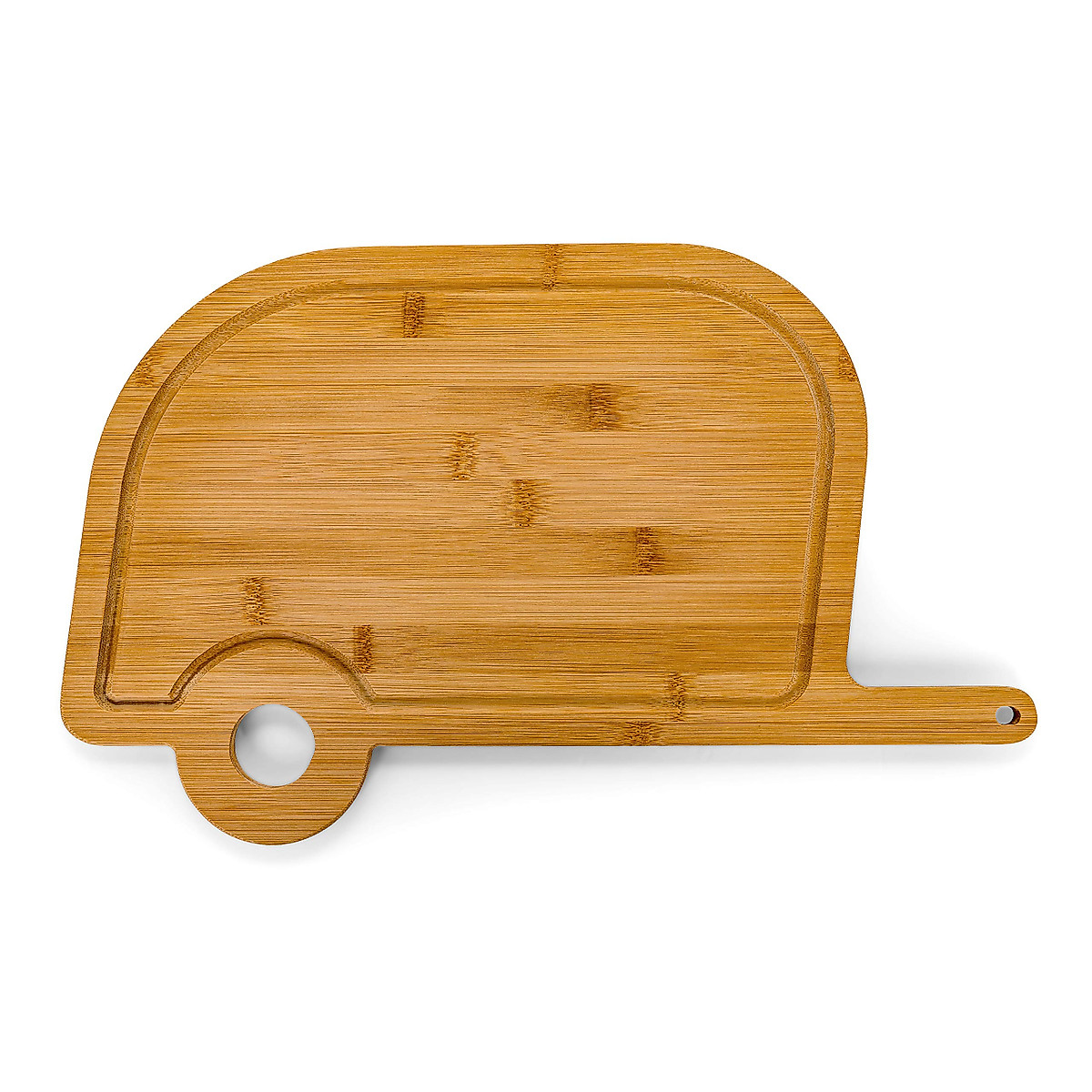 Camco Life is Better at The Campsite Retro RV Shaped Bamboo Wood Cutting Board for Food Prep-Doesn't Dull Knives, Resists Moisture (53089)
