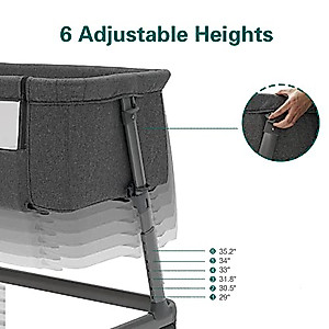 Pamo Babe Bedside Bassinet for Baby, Portable Bassinet with Wheels Baby Bedside Sleeper, 6 Height Adjustable Baby Bassinet, Easy to Assemble Bassinet for Infant(Grey)