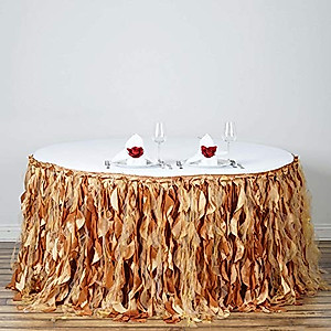 TABLECLOTHSFACTORY 21ft Enchanting Curly Willow Taffeta Table Skirt - Gold