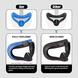 MASiKEN Silicone VR Face Cover for Oculus Quest 2 Face Pad - Meta Quest 2 Washable Nose Pad Light Blocker, Sweatproof Comfort Quest 2 Insert VR Mask Accessories (Blue)