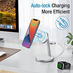 3-in-1 Magnetic Wireless Charger Stand, 18W Aluminum Alloy MagSafe Charging Station for iPhone 14 Pro/14 Pro Max /14/13/12 Series, AirPods 3/Pro/2, iWatch 8/7/ 6/SE/5/4/3/2 (with QC 3.0 Adapter)