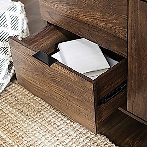 Walker Edison Modern Wood TV Stand with Cabinet Doors and Drawers for TV's up to 65" Flat Screen Universal TV Console Living Room Storage Shelves Entertainment Center, 58 Inch, Dark Walnut