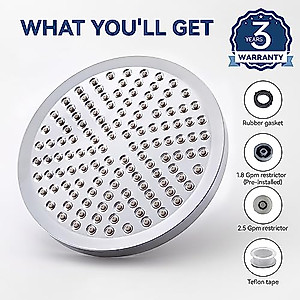 Auterfar Shower Head High Pressure | 8" Large Rain Shower Head | Luxury Shower Experience | Chrome Plated Finish and Adjustable Angles | 126 Anti-Clogging Silicone Nozzles Fixed Showerhead