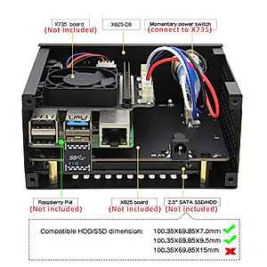 Geekworm X825-C8 (X825 V2.0) Metal Case+Power Switch+Cooling Fan Support X825 V2.0 2.5 inch SATA SSD/HDD Shield & Raspberry Pi 4 Model B & X735 Only(Not Include RPi4&X825 V2.0&X735&PSU&SSD&TF Card)