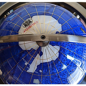 Limited Edition! Unique Art Since 1996 Blue Pearl Swirl Table Top Gemstone World Globe with Silver Zinc Alloy Stand (220MM/9 INCHES 4 LEG/BLUE PEARL OCEAN)