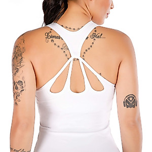 RUNNING GIRL Tank Top for Women, Workout Ribbed White Sports Bra Racerback Long Tank Tops Loose Fit Plus Size(BX2356 White, CN:L,US:M)