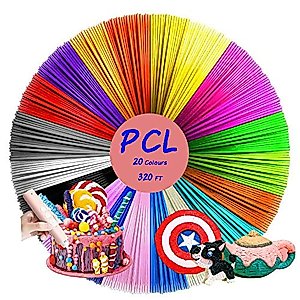 PCL Filament for 3D Pen 20 Colors/320 Ft - Low Temperature of 158°F(70°C) 1.75mm PCL 3D Drawing Pen Filament Refills - High-Precision Diameter,Non-Toxic,Non-Clogging,No Mess 3D Printing Pen Filament…