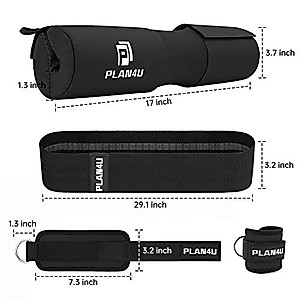 Plan4U Barbell Pad Set for Squat Hip Thrusts Upgraded Workout Foam Weight Lifting Bar Cushion Shoulder Neck Support with Anti-slip Grain, Fits Standard Olympic Bars and Smith Machine, 2 Gym Ankle