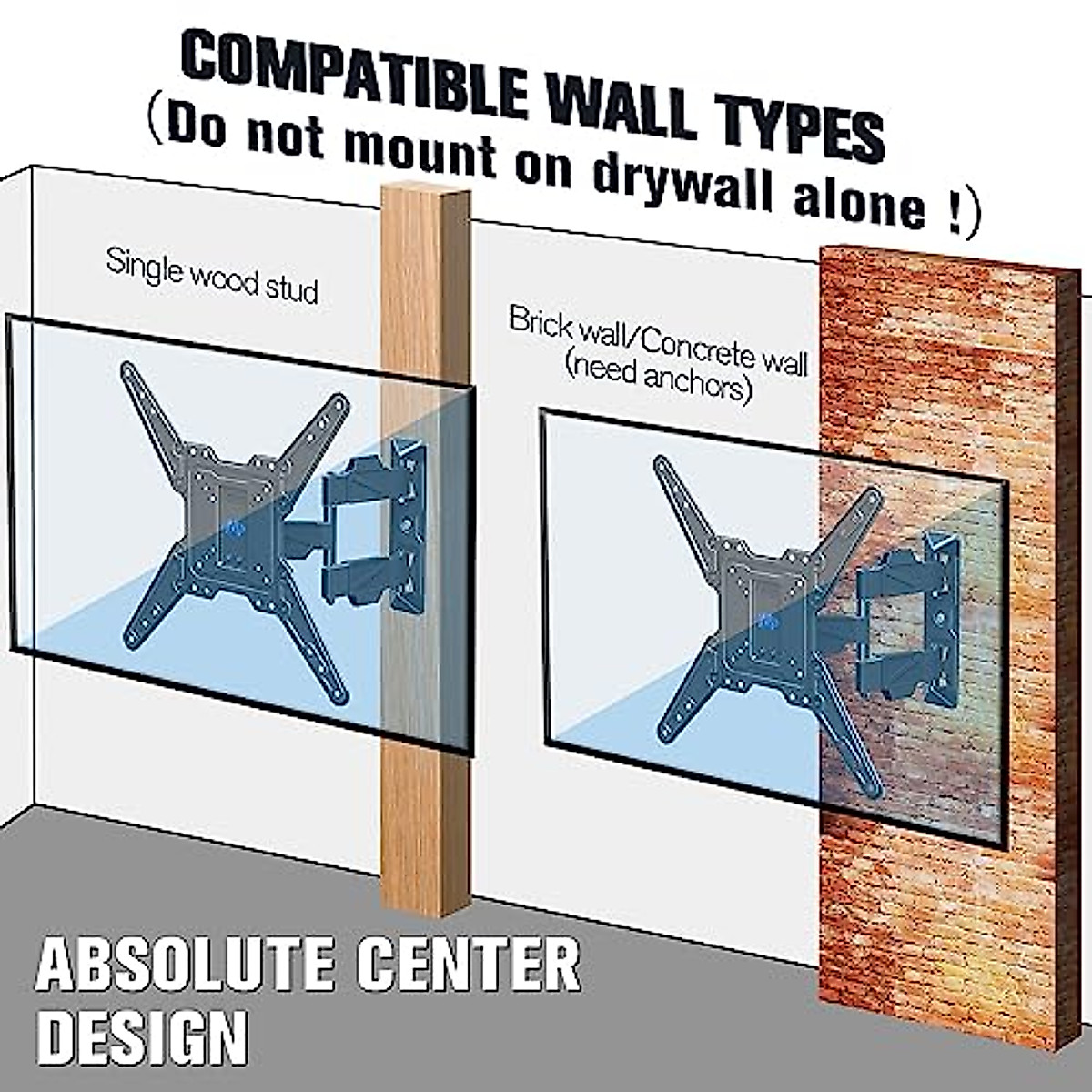 Mounting Dream TV Wall Mount for Most 26-55" TVs, TV Mount Full Motion with Swivel Articulating Arm, Perfect Center Design Wall Mount TV Bracket, up to VESA 400x400mm and 77 lbs Loading MD2418-MX