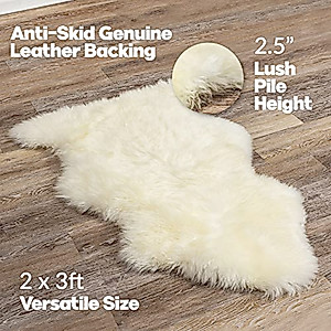 Natural Sheepskin Rug with Thick and Lush 2.5 Inch Pile | Fluffy, Hypoallergenic Sheep Fur Rug with Anti-Skid Back | 2 x 3 ft Small Sheepskin Wool Area Rugs, Natural