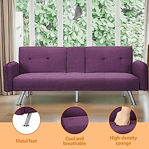 Fangflower Sleeper Sofa Bed with Adjustable Backrest & Cup Holders, Futon Set with Metal Legs, Loveseat Couches for Living Room Apartment Lounge Office