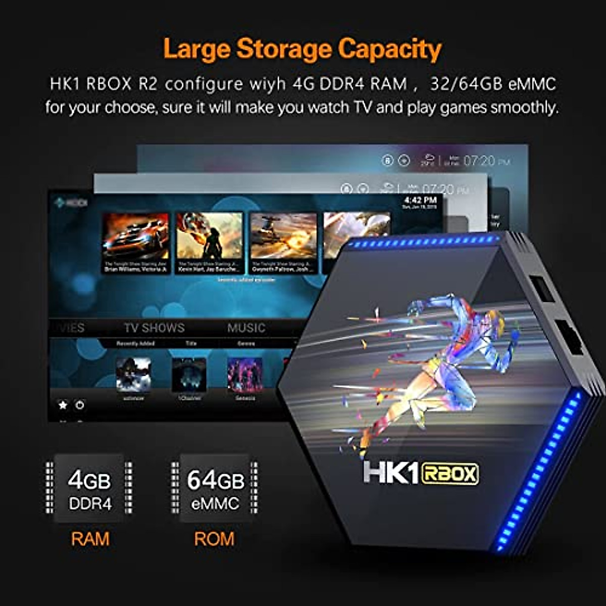 Android 11.0 TV Box, Android Box 4GB RAM 64GB ROM, Supports 2.4G/5G Dual Wi-Fi, USB 3.0, Support 4K,BT4.1, H.265 Smart TV Box, with Remote Control