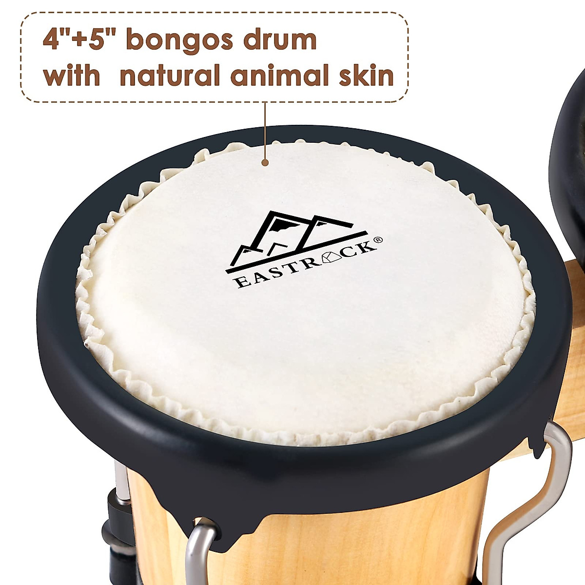 EastRock Bongo Drum 4” and 5” Set for Adults Kids Beginners Professionals Tunable Wood and Metal Drum Percussion Instruments With Tuning Wrench