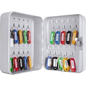 Barska Key Lock Key Cabinet Lock Box with Numbered Hooks and Tags - 20 Position - Color Tags