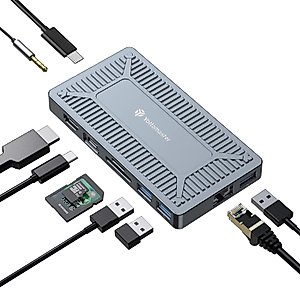 USB-C Hub with NVMe SSD Enclosure, Yottamaster 10Gbps USBC Docking Station (10-in-1) with NVMe Slot(Up to 8TB) Support 100W PD Charging, Dual 4K HDMI, SD/TF Reader, Ethernet, Audio [SO6]