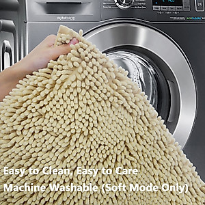 Bathroom Rugs Chenille 3 Piece Extra Soft and Absorbent Shag Bathroom Rugs, Machine Wash Mat, Strong PVC Non-Slip Underside, Plush Carpet Mats (Dark Grey)