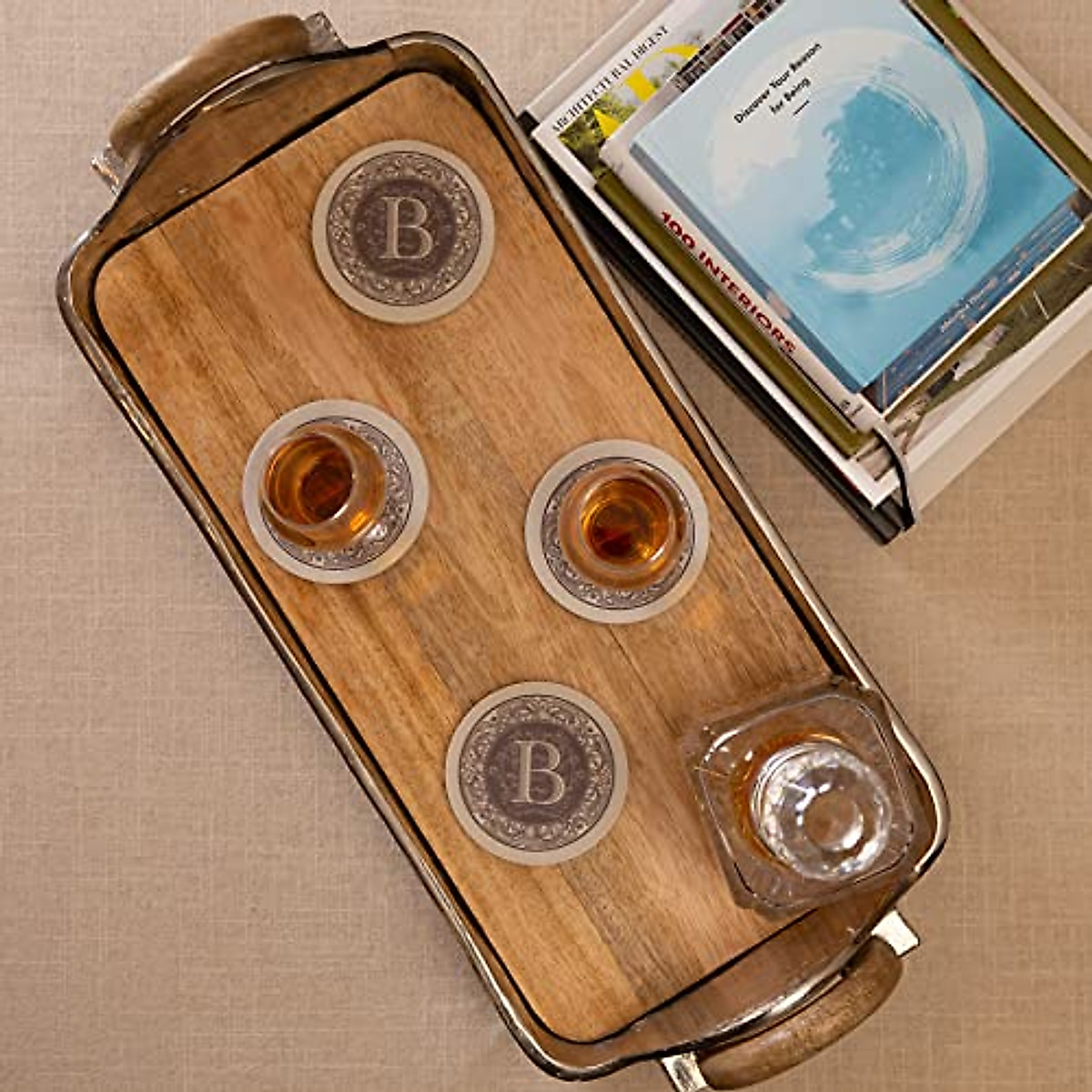 Thirstystone Monogram Letter B Absorbent Sandstone Coaster 4-Pack Made in The USA Decorative, Absorbent, Easily Wipes Clean