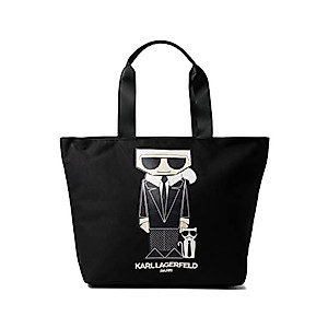 Karl Lagerfeld Paris Double Strap Logo Kristen Tote, BLK/Lava