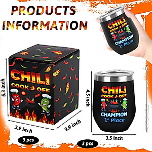 Tkifoda 3 Pcs Chili Cook Off Prizes Trophies Cups 1st 2nd 3rd Place Chili Cups Awards 12 oz Stainless Steel Insulated Tumbler with Lids Straws Brush Chili Boxes Chili Cook Off Decorations Supplies
