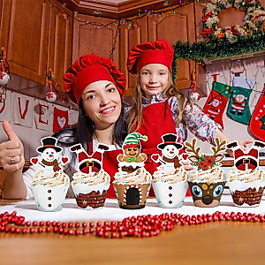 Hemoton 72Pcs Christmas Cupcake Toppers and Wrappers Cute Cupcake Dessert Decoration Unique Party Favors for Christmas Party