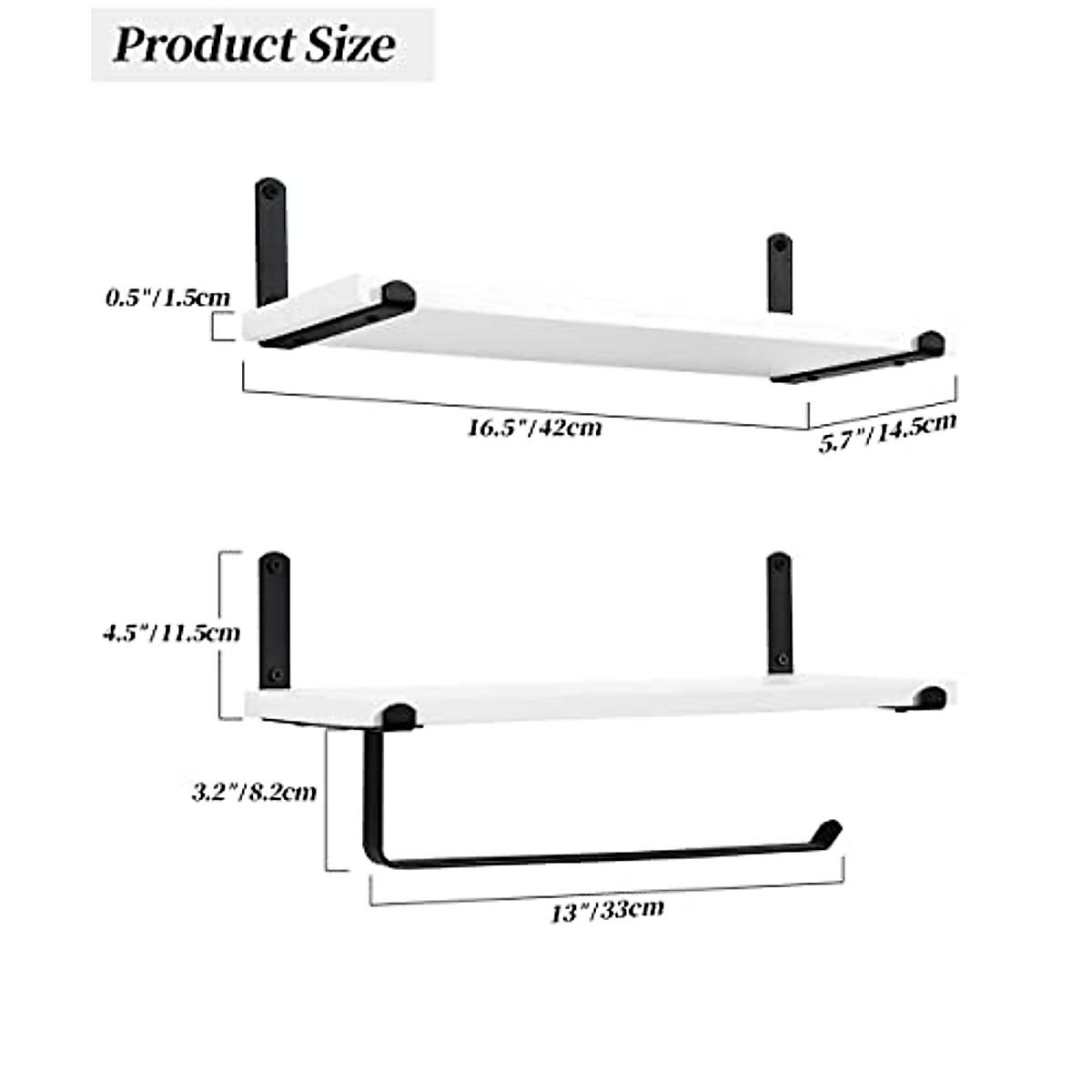 Godimerhea White Floating Shelves with Towel Holder, Modern Wall Mounted Shelf Set of 2, Neutral Wooden Storage for Wall Decorative Hanging Shelf for Bathroom, Kitchen, Living Room