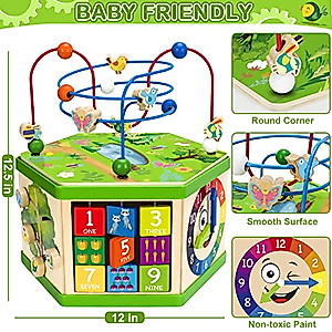 V-Opitos Learning Toys for Toddler 1, 2, 3 Years Old, 7 in 1 Wooden Activity Cube, Montessori Early Educational Toys for Baby, 12-18 Months, Ideal First Birthday Gifts for Kids Girl
