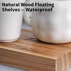 16.5in Floating Shelves, Natural Solid Wood Shelf Set of 2, Wall Shelves with Invisible Brackets, Rustic Wooden Wall Mounted Shelves for Bedroom/Living Room, Hold Up to 25lbs, Renter Friendly
