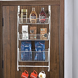 Wetheny Over The Door Heavy Duty 3 Tier Hanging Wire Storage Basket Pantry Cabinet Spice Rack Towel Rack hanging Shelf Organizer with Hooks and Napkin Holder for Bathroom Kitchen Craft Room White