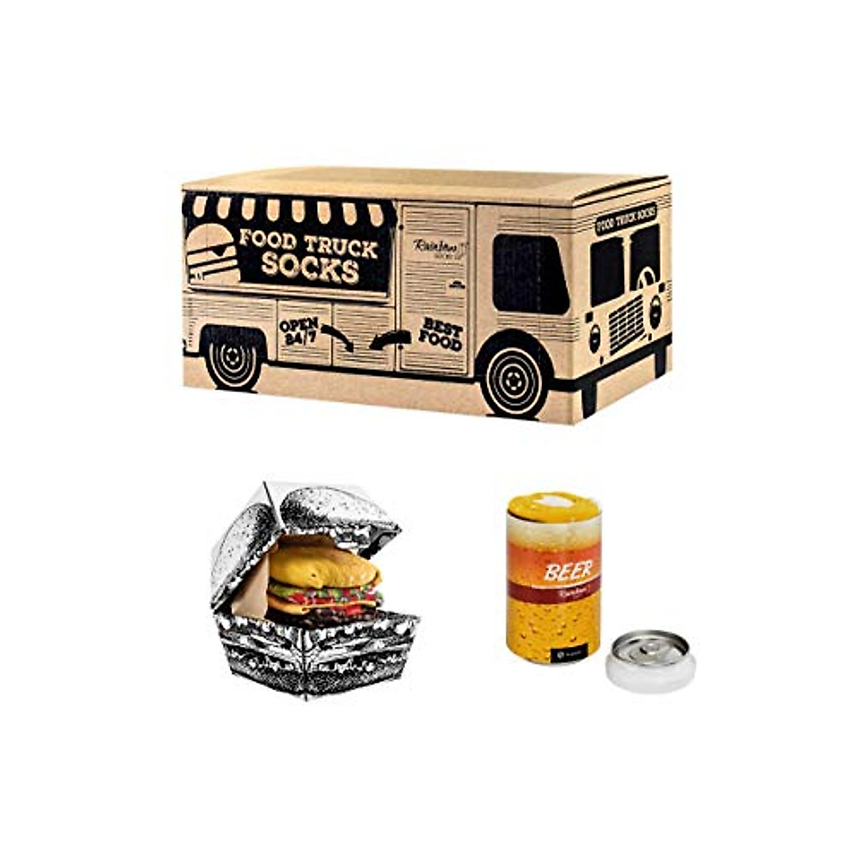 Rainbow Socks - Men Women Funny Food Truck Box - 3 Pairs - Burger Bier - Size US 5.5-9