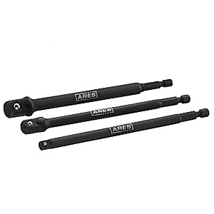 ARES 70001 - 6-Inch Impact Grade Socket Adapter Set - Turns Power Drill into High Speed Nut Driver - 1/4-Inch, 3/8-Inch, and 1/2-Inch Drive