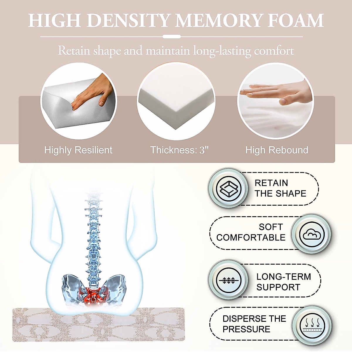 Wellsin Outdoor Chair Cushions for Patio Furniture - Outdoor Cushions for Chairs - Water Resistant Patio Chair Cushions Set of 4, 18.5"X16"X3", Flower Beige