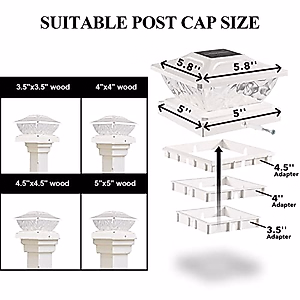 Solar Post Cap Lights Outdoor: 6 Pack Bright 2 Modes LED Solar Fence Deck Lights for 3.5x3.5 4x4 4.5x4.5 5x5 Wooden Posts, IP65 Waterproof Solar Powered Lights for Garden Porch Patio Step Decorations