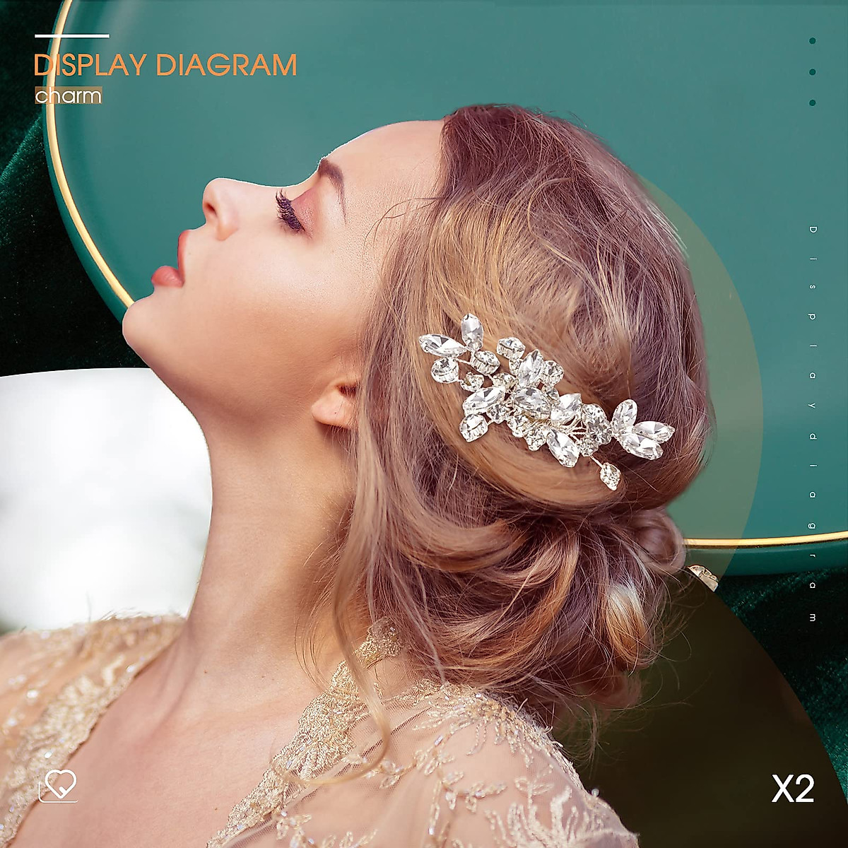 2 Pcs Bridal Wedding Hair Comb Rhinestone Silver Bridal Side Comb Opal Crystal Hair Piece Hair Accessories for Women and Girls