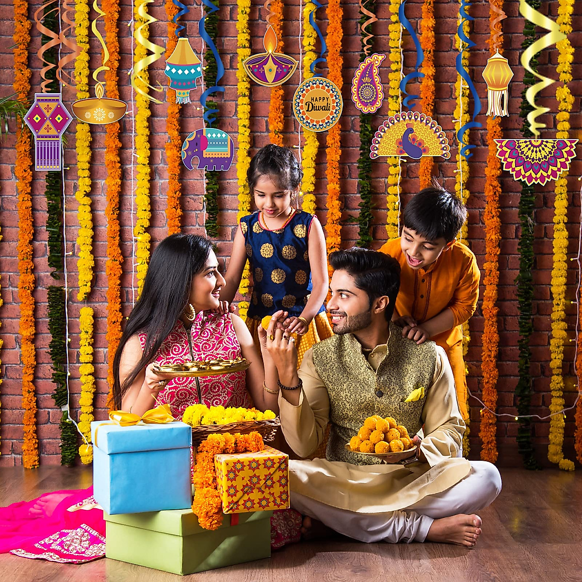 50Pcs Diwali Hanging Swirls Party Decoration Supplies Happy Deepavali Themed Hanging Swirls Kit of India Light Festival