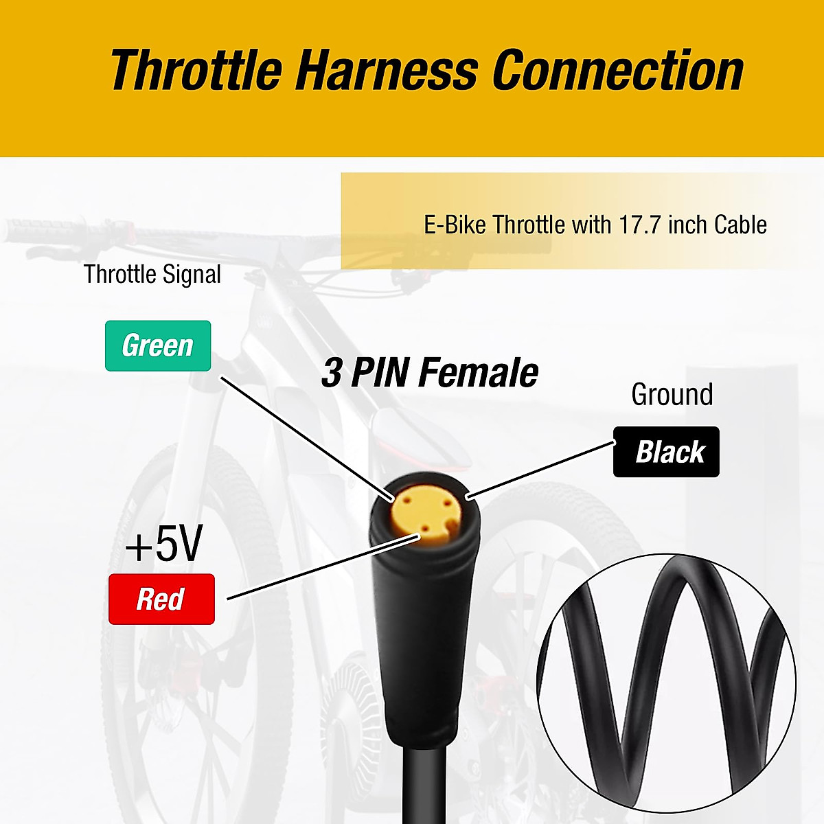 Thumb Throttle Replacement for Bafang Waterproof 3PIN Female Thumb Throttle Accelerator for eBike for BBS01B BBS02B BBSHD Mid Drive Motor eBike Conversion Kits E-Bike Throttle with 17.7 inch Cable