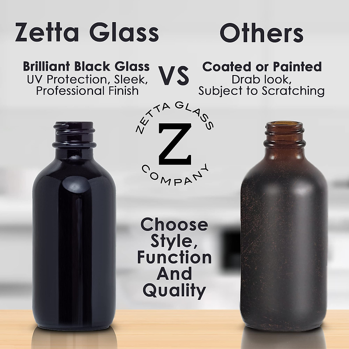 Zetta Glass Company 1 oz Black Brilliance: Precision And Elegance Tincture Bottles With Measured Dropper
