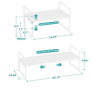 WEJIPP Expandable Cabinet Shelf Organizer Stackable Shelves Adjustable Shelf Riser for Kitchen Pantry Office,10.24" W,White